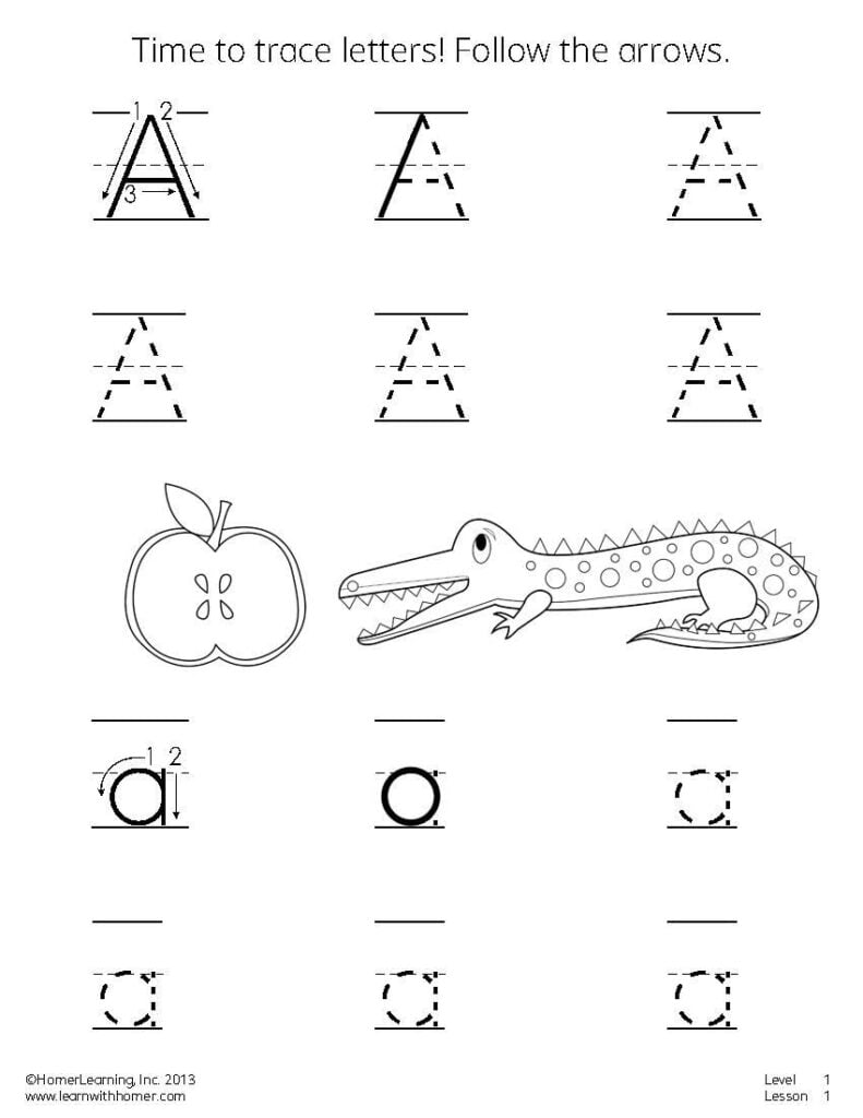 Letter Tracing Practice Sheet For The Letter A Printables Exercises Cr