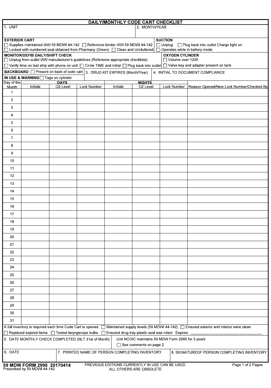Printable Crash Cart Checklist Template Free Printable
