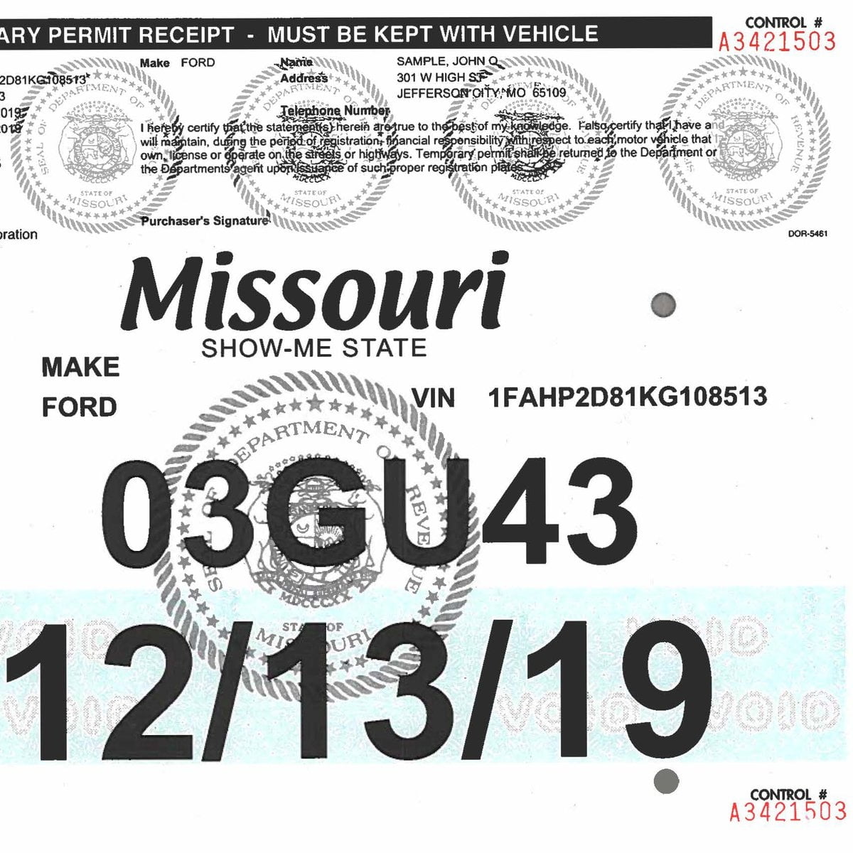 Printable Missouri Temp Tag Template Free Printable