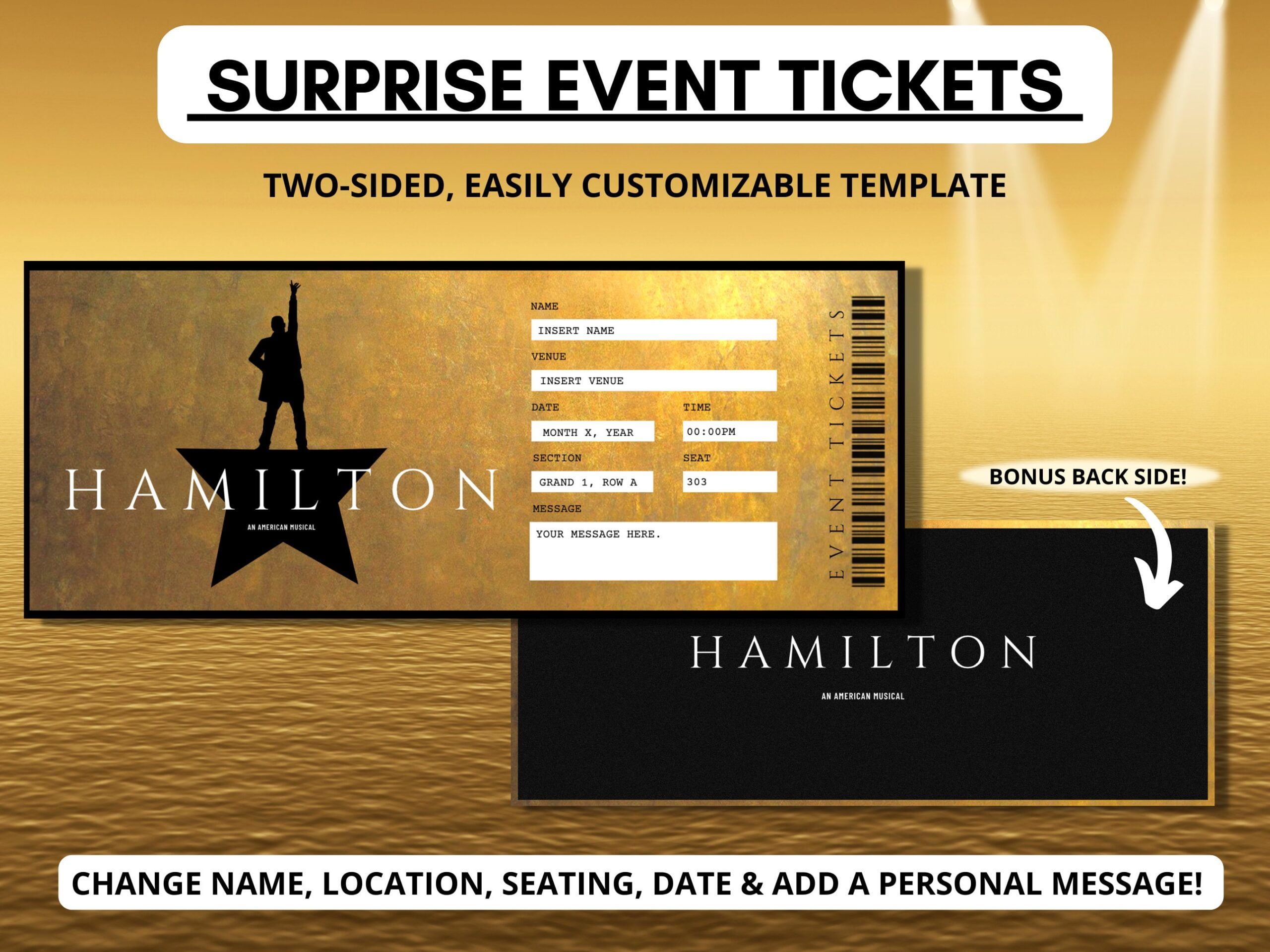 Printable Hamilton Tickets Template Surprise Hamilton Etsy Free Printable